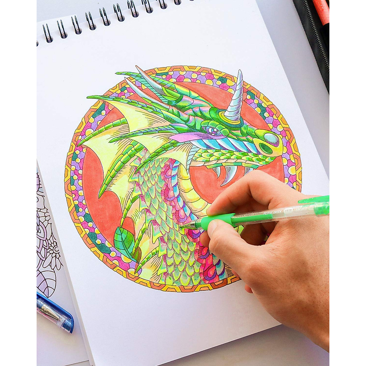 ColorIt Colorful Dragons Adult Coloring Book - 50 Single-Sided Designs, Thick Smooth Paper, Lay Flat Hardback Covers, Spiral Bound, USA Printed, Dragon Pages to Color (Volume I)