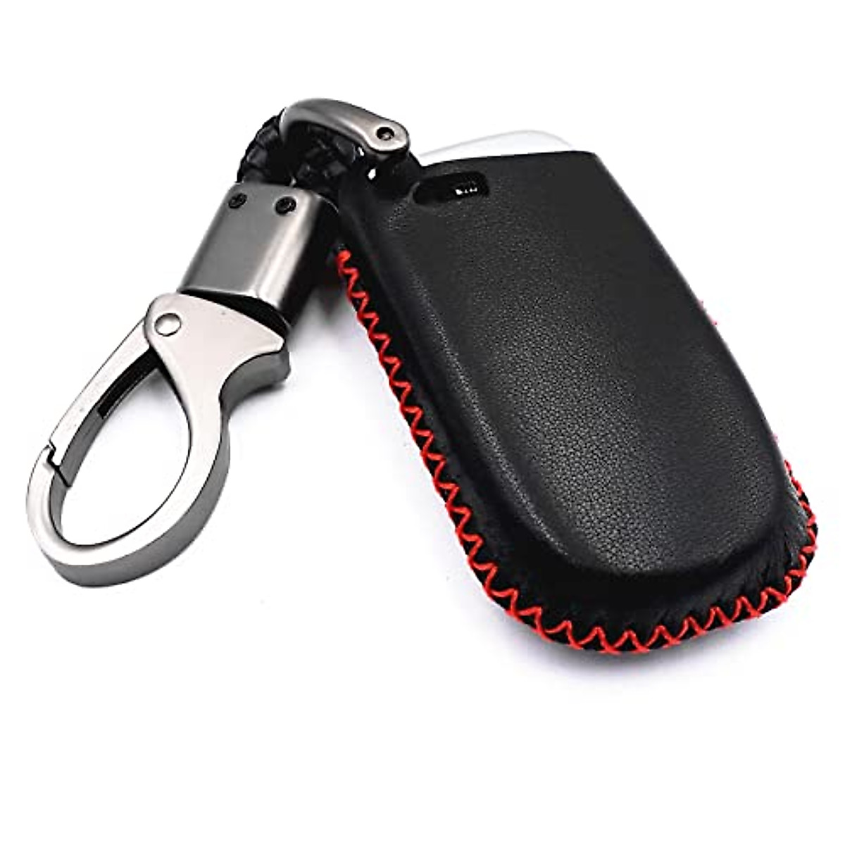 MJKEYAuto Black Leather 5 Buttons Smart Remote Key Fob Cover Chain Case for Jeep Grand Cherokee Dodge Challenger Charger Dart Durango Journey Chrysler 200 300 Fiat (type1)