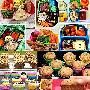 Wisehold 24PCS Silicone Lunch Cups, 3 Shapes of Large Silicone Cupcake Liners, Reusable Silicone Baking Cups, Multisize Silicone Muffin Cups for Lunch Box Dividers