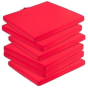 Uheng 6 Pack Patio Outdoor Chair Cushions with Ties, Seat Pads Mat, Waterproof Removable Cover, Comfort Memory Foam Nonslip for Garden Deck Picnic Beach Pool -18" X 18"(Red)