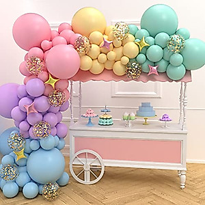 Pastel Balloon Garland Kit 137 Pcs Macaron Balloons and Gold Confetti Balloons 5'' 10'' 12'' 18'' Pastel Color Balloons for Wedding Birthday Baby Shower Party Decorations
