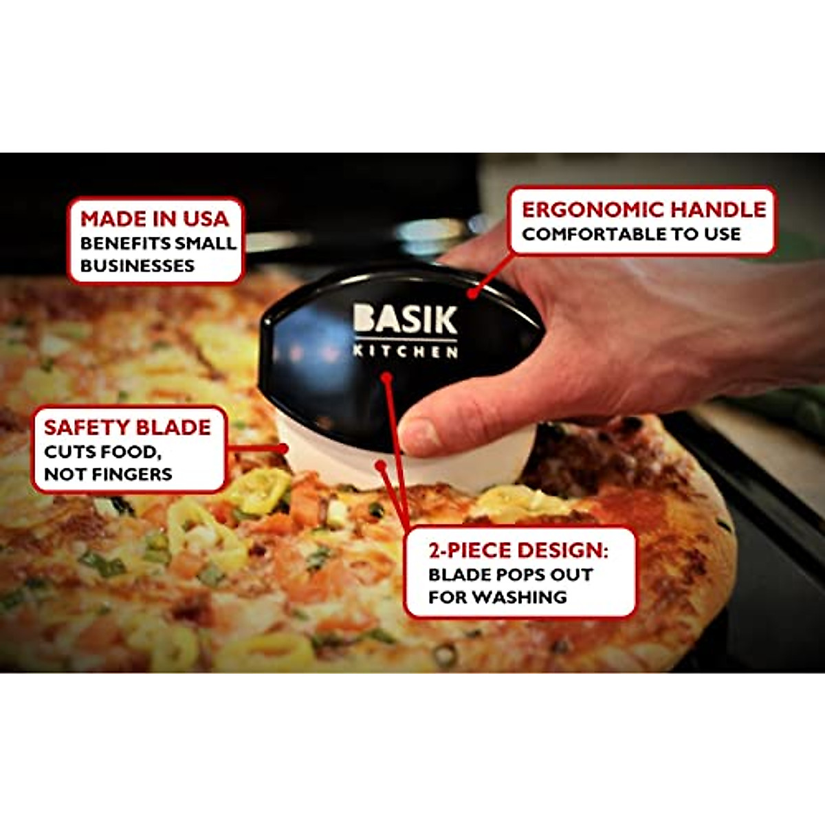 Basik Kitchen Safety Slicer - Snap-Apart Pizza Cutter/Kitchen Slicer - Dishwasher Safe