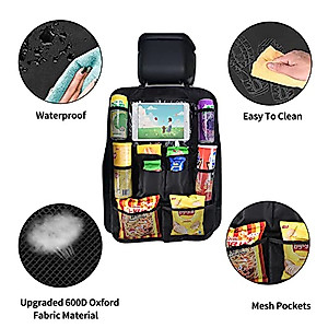 Exptolii Car Backseat Organizer, Seat Back Protector Kick Mats with 10" Tablet Holder and 10 Storage Pockets for Kids, Toddlers, Travel Accessories (1 Pack)