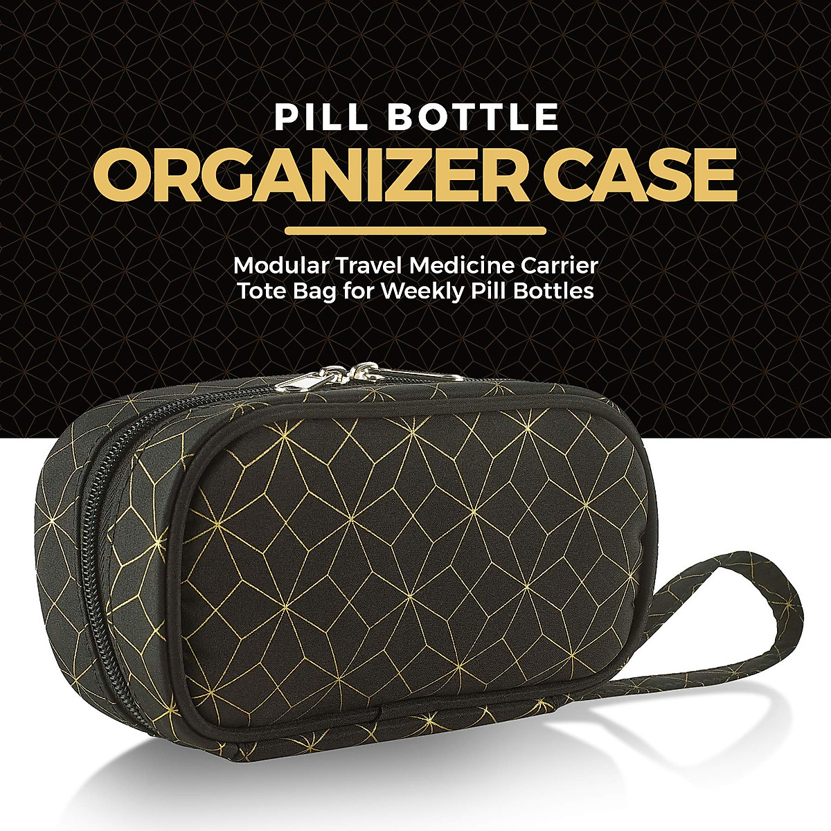 Pill Case and Pills Bottle Organizer - Weekly and Daily Medicine Container Carrier Tote Bag for Weekly Pill Bottles with 3 Extra Daily Bottles