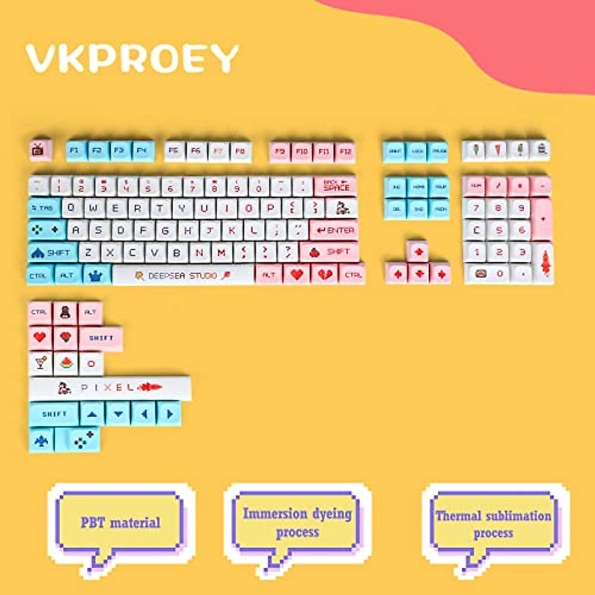 VKPROEY PBT Custom Keycaps Set 137 Keys XDA Profile Dye-Sublimation with Keycap Puller for 61/64/68/84/87/96/98/104/108 Major-Sizes Gateron MX Switches Mechanical Keyboard