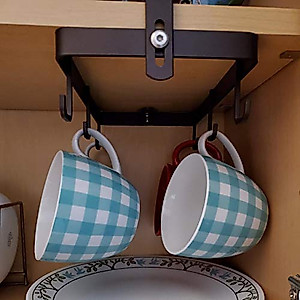 ECROCY Cup Holder Under Cabinet, Extra Large Hook Distance 6 Hooks Coffee Mug Rack for Kitchen, Adjustable Fit for 0.3-1.38 Inch Thickness Cabinet - Only Fit for Flat Buttom Cabinet Without Any Lip