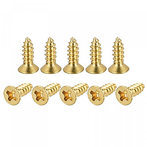 uxcell Brass Wood Screws, M3.5x12mm Phillips Flat Head Self Tapping Connector for Door, Cabinet, Wooden Furniture 25Pcs