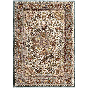 SAFAVIEH Aria Collection Area Rug - 5'1" x 7'6", Beige & Orange, Boho Chic Medallion Distressed Design, Non-Shedding & Easy Care, Ideal for High Traffic Areas in Living Room, Bedroom (ARA120E)