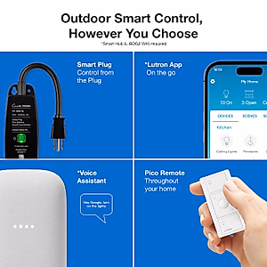 Lutron Caséta Weatherproof+ Outdoor Smart Plug On/Off Switch | Works with Alexa, Google Assistant, Ring, Apple HomeKit (smart hub required) | for Landscape and String Lighting | PD-15OUT-BL | Black