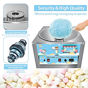 ExGizmo Commercial Cotton Candy Machine,1200W Electric Cotton Candy Machine,Stainless Steel Sweet Sugar Candy Floss Maker for Family Party or Carnivals Festivals