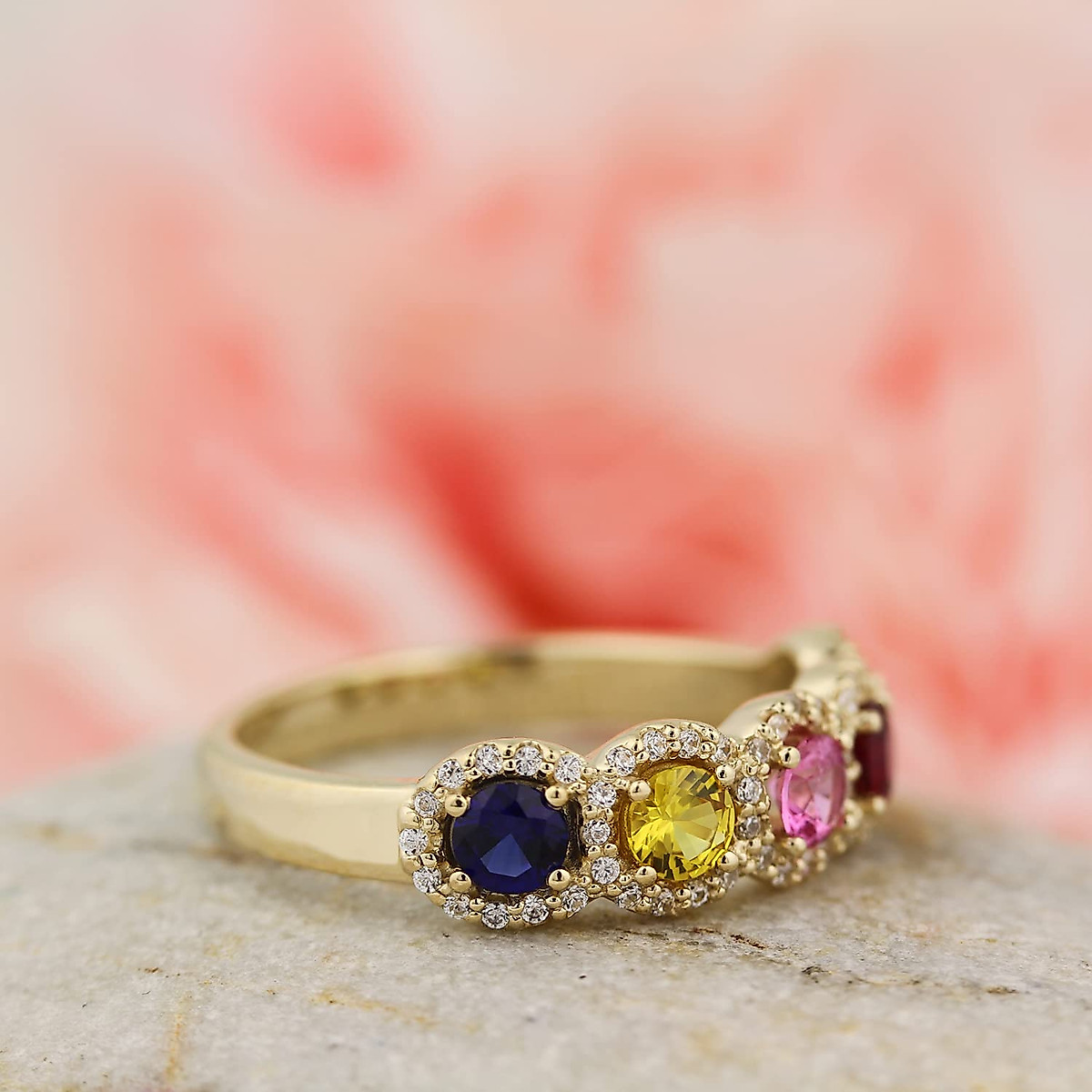 3-5 Birthstones Family Mothers Ring 10k White or Yellow or Rose Gold or Sterling Silver