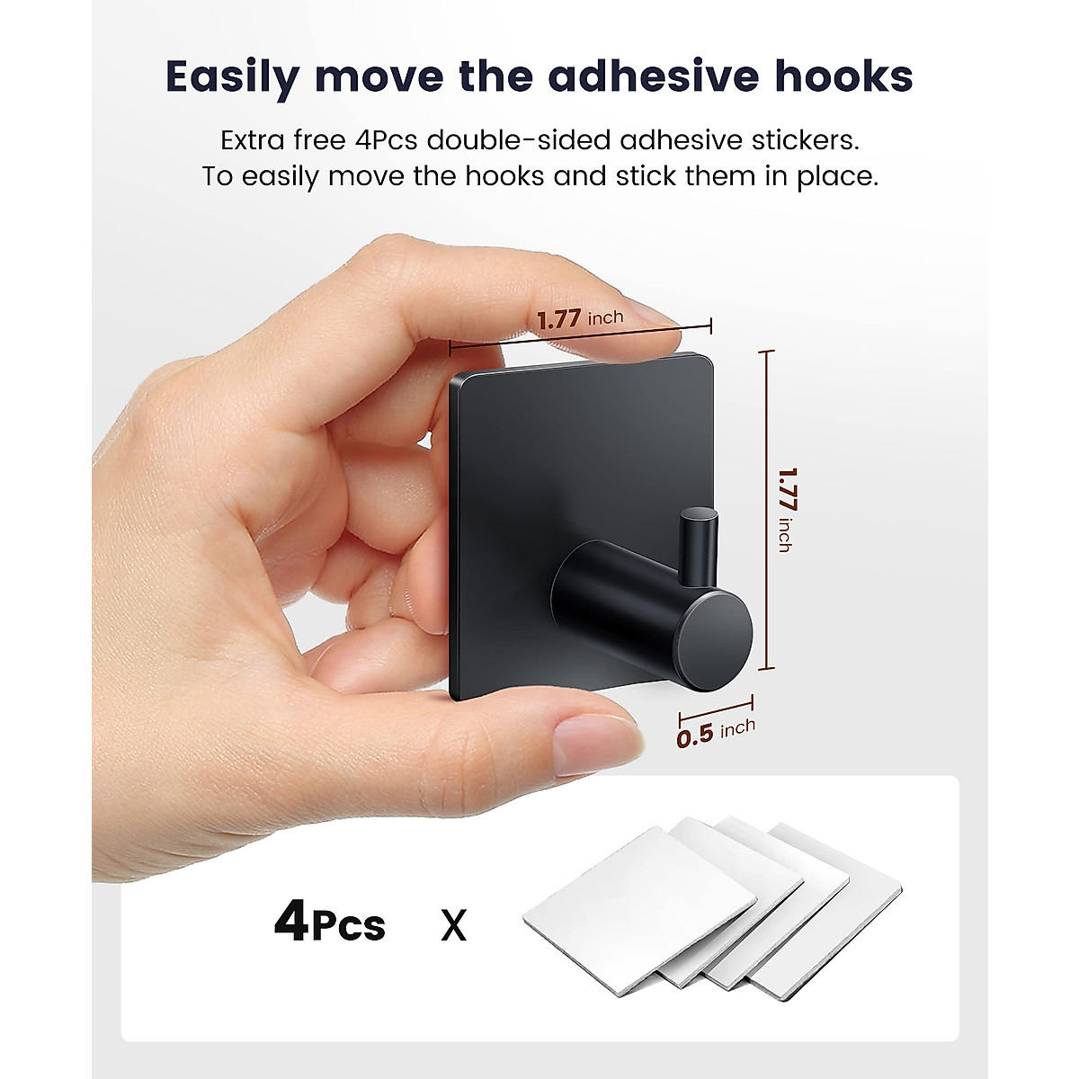 xdgeLoad Adhesive Towel Hooks for Bathroom, Adhesive Heavy Duty Towel Hooks 8 Pack, Towel Holders for Hanging/Bathroom/Kitchen/Robe, Black Stainless Steel Matte Towel Wall Hooks without Punching