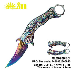 2 pieces Dragon knives gold and rainbow GLX070MIX