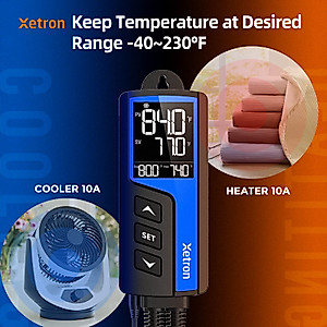 Xetron Temperature and Humidity Controller 110V 10A Digital Humidistat Thermostat Controller Pre-Wired Outlet for Fan Seed Fermentation Reptiles Heater, STC-1000ProTH NoAPP