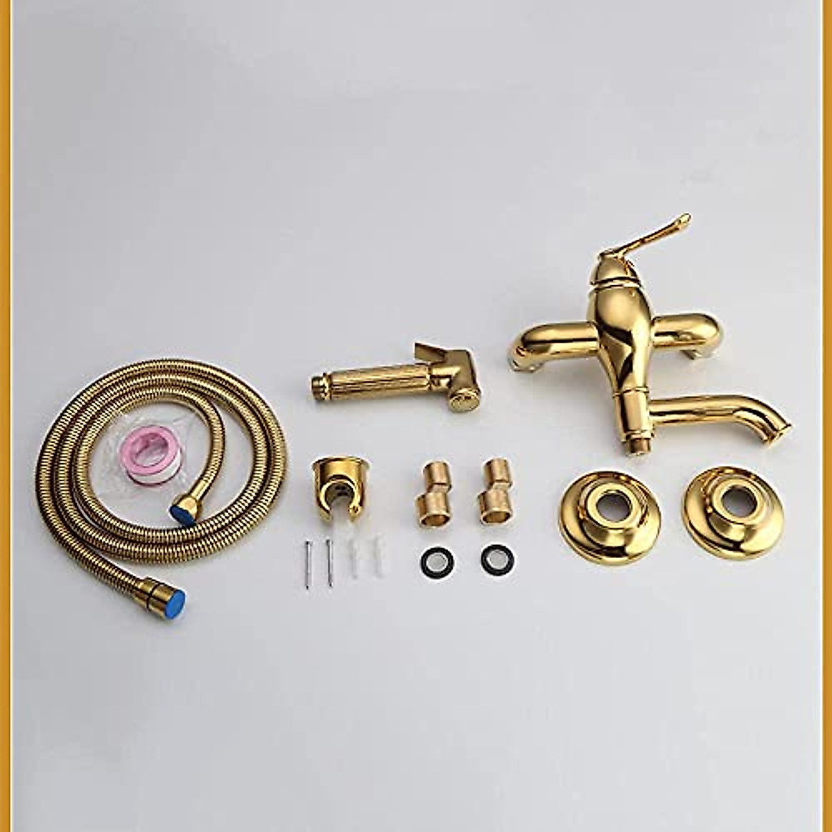 XFNVXC Shower Head Wall Mounted Bathroom Toilet Bidet Mixer Spray Kit Golden Single Handle Sprayer Toilet Bidet Shower Head Bathroom Shower Bidet Taps Spray Toilet Cleaning Faucet B (A)