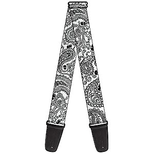 Buckle-Down Guitar Strap Bandana Skulls White Black 2 Inches Wide (GS-W30236)