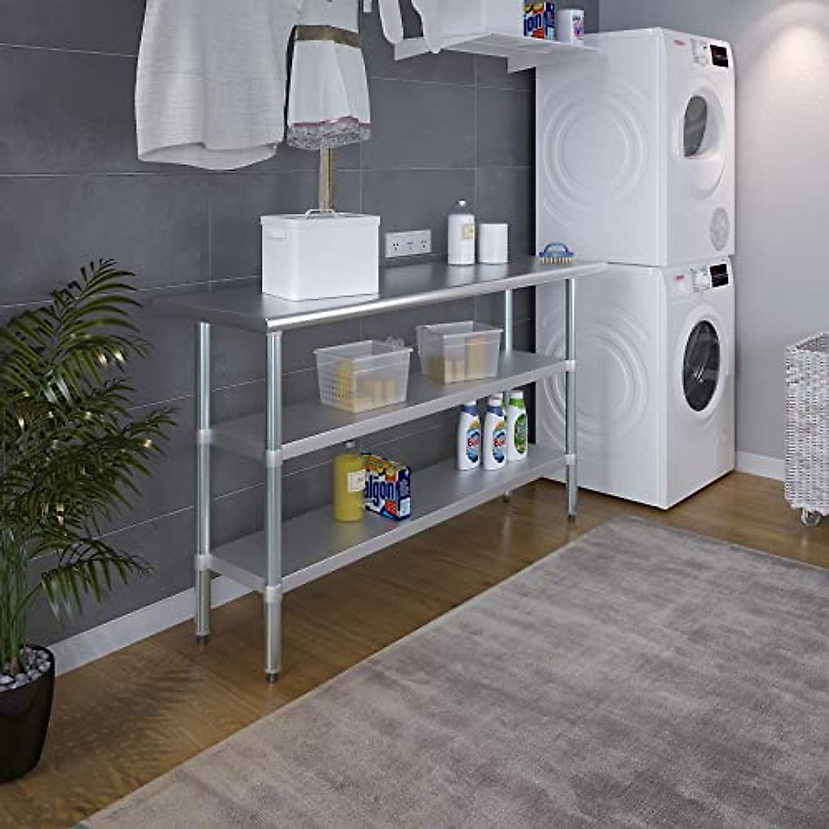 60" Long X 18" Deep Stainless Steel Work Table with 2 Shelves | Metal Food Prep Station | Commercial & Residential NSF Utility Table