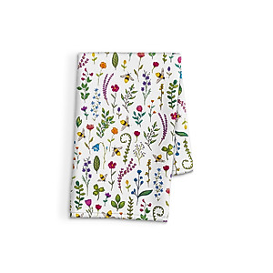 Spring Flower Print Hand Towel - Bumblebee Kitchen Towel - Bathroom Hand Towel - Cotton Terry Cloth - 15"x25"