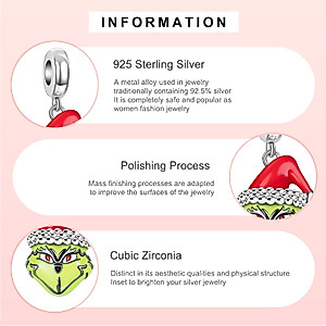 MITSOKU 925 Sterling Silver Charms for Bracelets Necklaces Green Monster Christmas Hat Dangle Pendants Beads Charms Jewelry Gift for Women