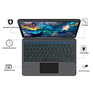 HEAPAO Galaxy Tab S7 FE/S7 Plus/S8 Plus Case with Detachable Keyboard - 7 Color Backlit, Smart Touchpad, Multi-Angle Stands - Keyboard Cases for 12.4" Samsung Galaxy Tab S8+ 2022/S7 FE 2021/S7+ 2020