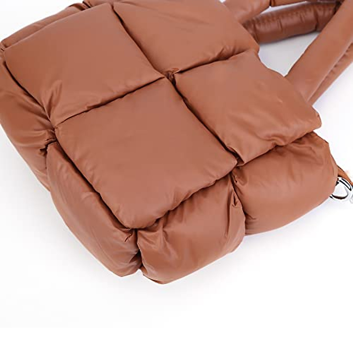 AZURAOKEY Puffer Tote Bag, Check Cotton-Padded Bag Autumn Winter Lady Soft Puffer Shoulder Bag Warm for Work (Brown)