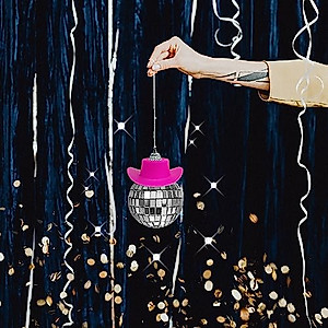 SPANSEE Pink Disco Ball Car Accessory,Disco Mirror Ornament,Disco Cowboy Hat Accessory,Car Ball,Disco Charm,Disco for Car,Cute Accessories