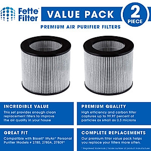 2801 Premium Air Purifier Filters Compatible with Bissell 2801 High Efficiency and Carbon Filter for Bissell My Air Personal Models # 2780, 2780A, 27809, 3329, 2780P, 3329, 2780B - Pack of 2