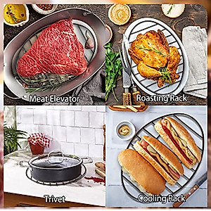Fivebop 2 Pack Roasting Racks Oval Non Stick Stainless Steel Cooling Rack Grill Cooking Baking Grilling Roasting Steamer Rack Oven and Dishwasher Safe 12" x 8.5"
