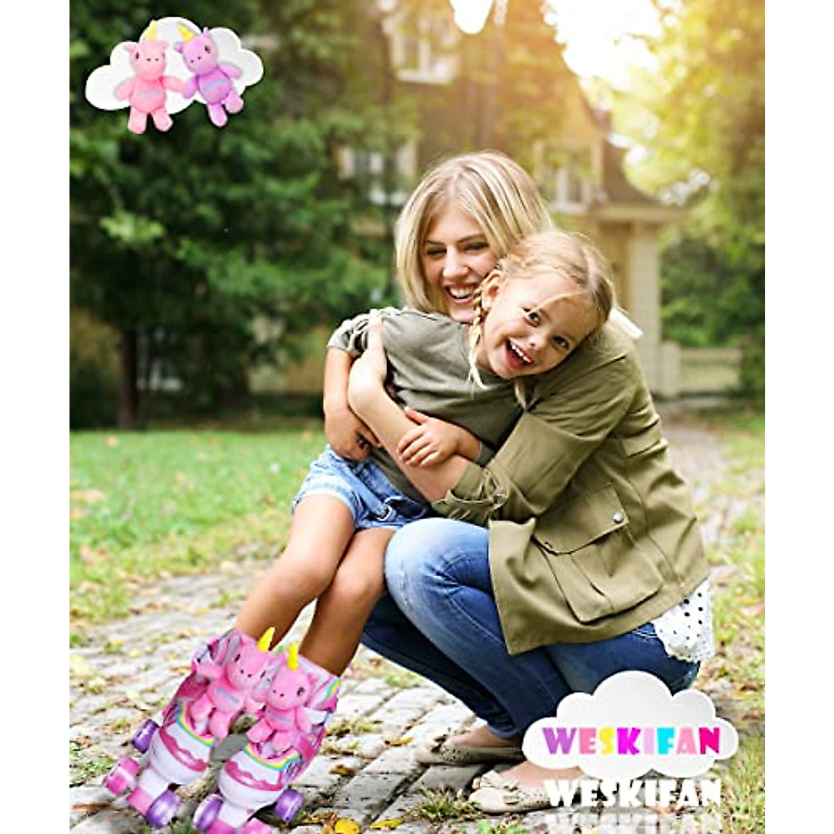 Unicorn Doll Kids Toddler Roller Skates for Girls,WESKIFAN Quad Skating Shoes with Shiny Light up Wheels&Adjustable Sizes Beginners rollerskates for Birthday Xmas Gifts,Patines para Niñas Niños