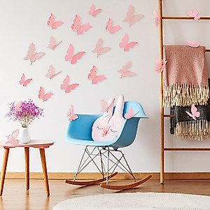 120 Pieces 3D Layered Butterfly Wall Decor Charming Butterfly Mural Decals Stickers DIY Decorative Wall Decals for Baby Room Home Wedding Party Decor (Pink)
