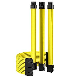 Funtin Mod Sleeved Cable, Yellow Power Supply Cable Extension Kit, 24PIN ATX, 4+4 PIN EPS, Dual 6+2 PIN PCIE