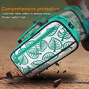 DLseego Carrying Case Design for Switch and New Switch OLED Console, Travel Carry Cover Storage Shell for New Leaf Animal Crossing Design holds up to 10 game cards Slots