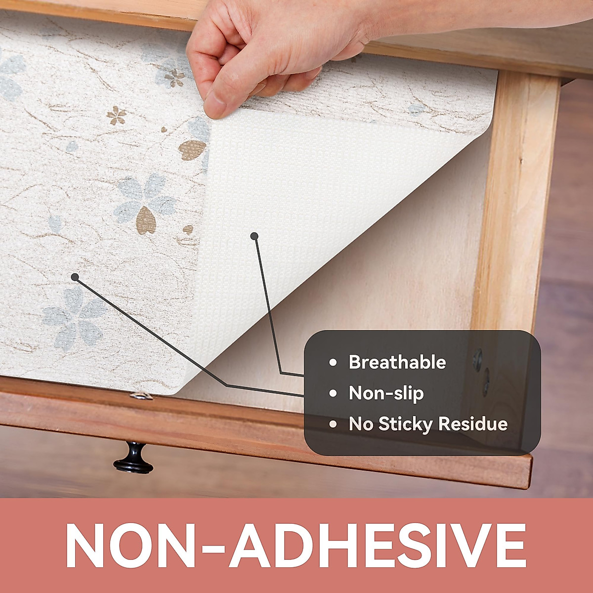 Ray Star Cabinet Liner, 18Inch X 8Feet Waterproof Shelf Liners for Kitchen Cabinets Non-Adhesive Unique Floral Non Slip Grip Liner Easy Clean Pantry Refrigerator Cupboard Drawer