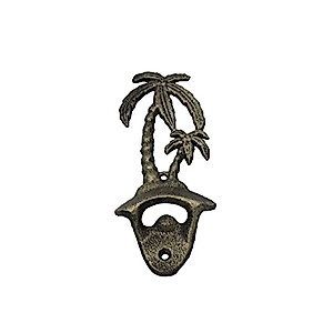 Rustic Gold Cast Iron Wall Mounted Palm Tree Bottle Opener 6" - Coastal Home De