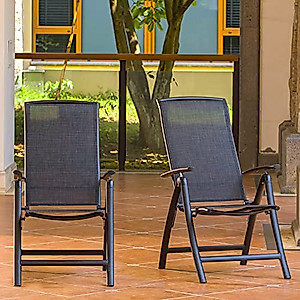 Domi Folding Patio Chairs Set of 2, Aluminium Frame Reclining Sling Lawn Chairs with Adjustable High Backrest, Patio Dining Chairs for Outdoor, Camping,Porch,Balcony(Textilene Fabric)
