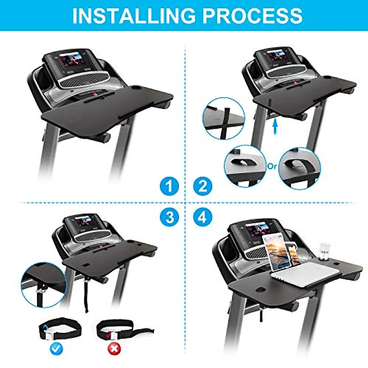 Treadmill Desk Attachment,Treadmill Laptop Desk,36 inches Ergonomic Platform, Big Treadmill Tray for Notebook/Laptop, Workstations for Treadmill Handlebars with Tablet Holder,Cup Holder