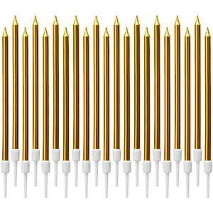 LUTER 48pcs Metallic Birthday Candles in Holders Tall Birthday Cake Candles Long Thin Cupcake Candles for Birthday Wedding Party Decoration