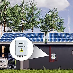 Solar Combiner Box, Briidea PV Combiner Box 4 String with 10A Circuit Breakers & Lightning Arreste for Solar Panels, IP 65 Waterproof