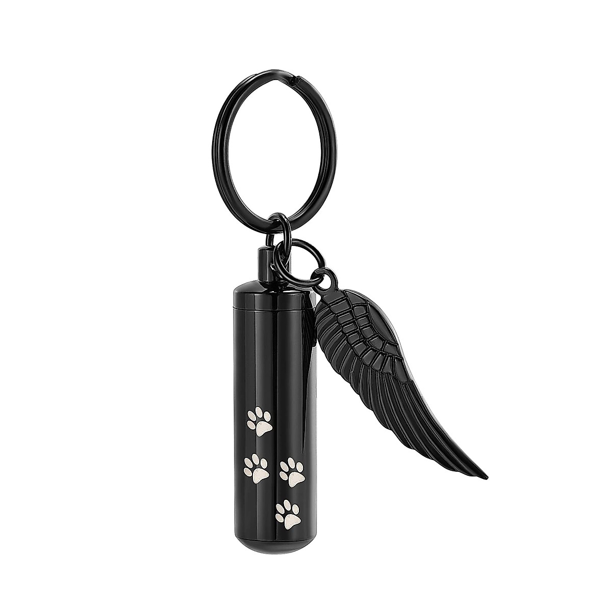 Imrsanl Cremation Jewelry Glass Cylinder Urn Keychain for Ashes for Pet Keepsake Urn Key Chain for Ashes for Dog Cat Cremation Pendant Key Ring for Ashes (Glass Cylinder-Black)