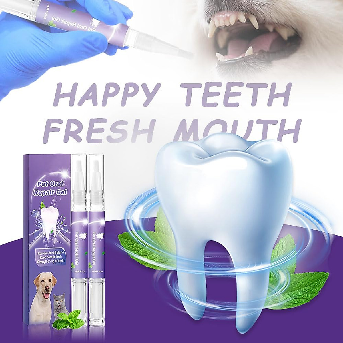 Pet Oral Repair Gel for Dogs, 2024 New Dog Cat Teeth Cleaning Gel for Pet Breath Fresh, Pet Toothbrush Pen for Dental Care (2 PCS)