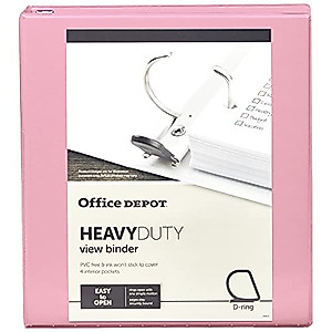 Office Depot® - Binders - Durable D-Ring View Binder - Vinyl - 8-1/2" x 11" - Pink