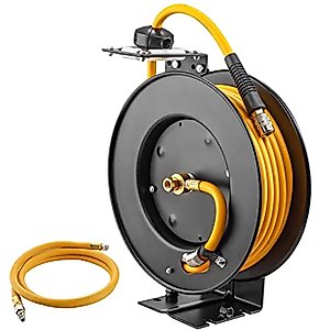 AIRZILLA Steel Retractable Air Hose Reel 3/8" Inch x 50' Feet Hybrid Polymer Hose, Heavy Duty Air Hose Reel included Auto Rewind Reel | Quick Air Coupler | Heavy Duty Steel Frame