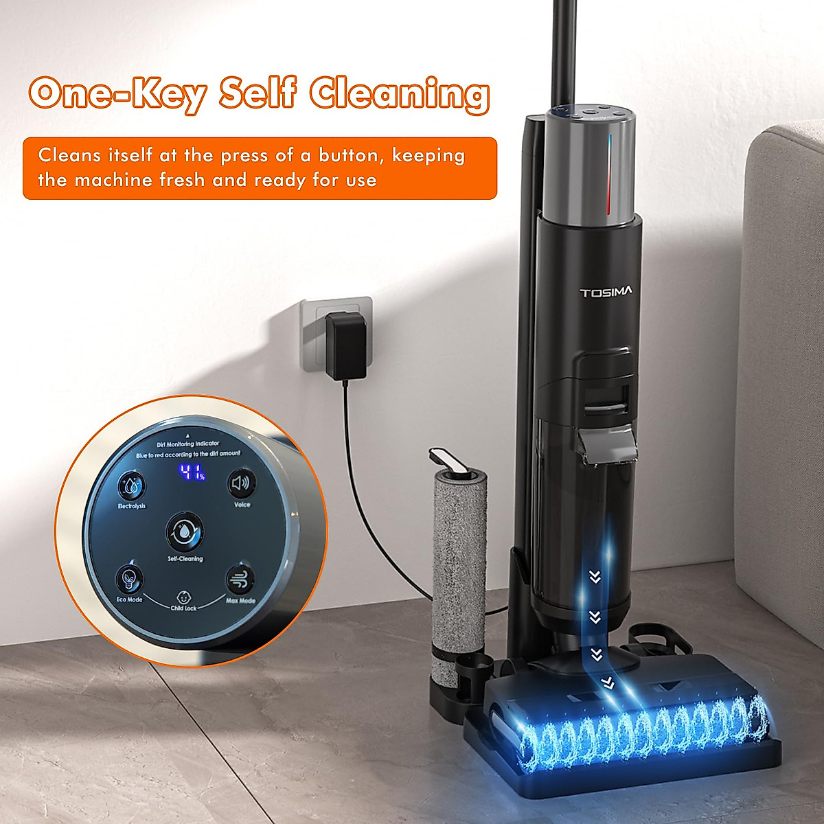 Tosima H1 Vacuum Mop Combo, Cordless Wet-Dry Vacuum Cleaner, Lightweight & Long Run Time, Great for Sticky Messes and Pet Hair, Space-Saving Design, Black