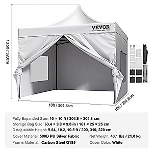 VEVOR 10x10 FT Pop up Canopy with Removable Sidewalls, Instant Canopies Portable Gazebo & Wheeled Bag, UV Resistant Waterproof, Enclosed Canopy Tent for Outdoor Events, Patio, Backyard, Party, Camping