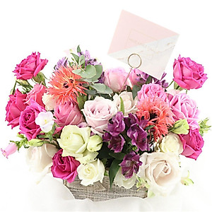 Metal Wire Floral Place Card Holder, DANUDON 40PCS Flower Card Holder Stick Heart Round Floral Holder Pick Gold Card Note Table Number Memo Photo Clip for Flower Arrangements Wedding Birthday Party