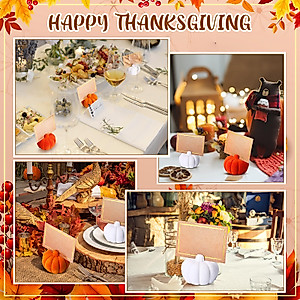 Wonderjune 12 Sets Artificial Pumpkins Harvest Fall Autumn Decoration with Card Thanksgiving Table Decor for Fall Themed Party(Orange, Brown, White)