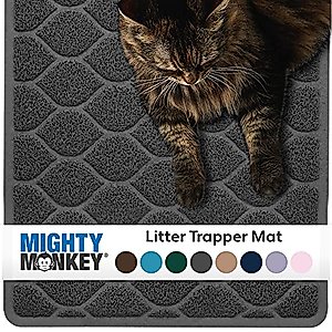 Mighty Monkey Durable Easy Clean Cat Litter Box Mat, Great Scatter Control Mats, Keep Floors Clean, Soft on Sensitive Kitty Paws, Cats Accessories, Large Size, Slip Resistant, 24x17, Graphite