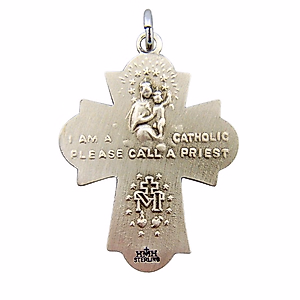HMHReligiousMfg Sterling Silver Four Way Medal Cross with Dove Center, 1 3/16 Inch