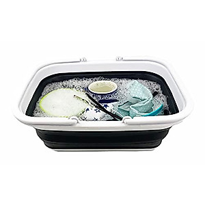 SAMMART 9.2L (2.37Gallon) Collapsible Tub with Handle - Portable Outdoor Picnic Basket / Crater - Foldable Shopping Bag - Space Saving Storage Container (White/Charcoal Black)