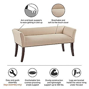 Madison Park Welburn Bedroom Solid Wood Polyester Fabric Seating Modern Style, 49.5"W x 19.25"D x 23"H, Cream